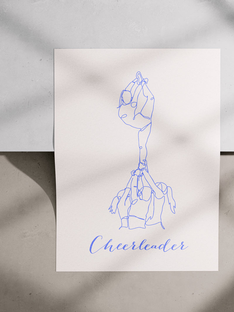 Poster – oneline drawing – stunt cheerleader – BOW BOW CHEER SHOP